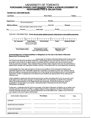 Fillable Online PURCHASING CHARGE CARD REQUEST FORM & ACKNOWLEDGEMENT ...