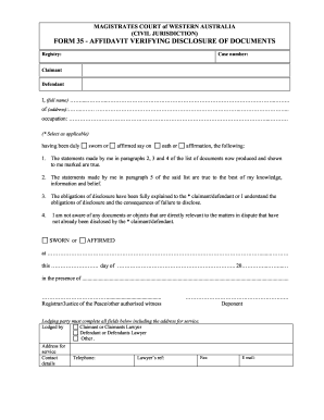 Fillable Online Form 35 - Affidavit Verifying Disclosure of Documents ...