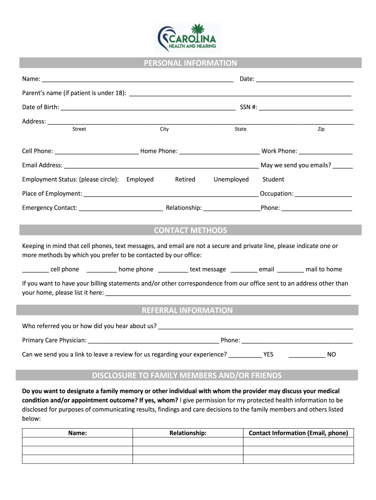 Fillable Online PATIENT REGISTRATION FORM PATIENT NAME: PARENTS NAME ...