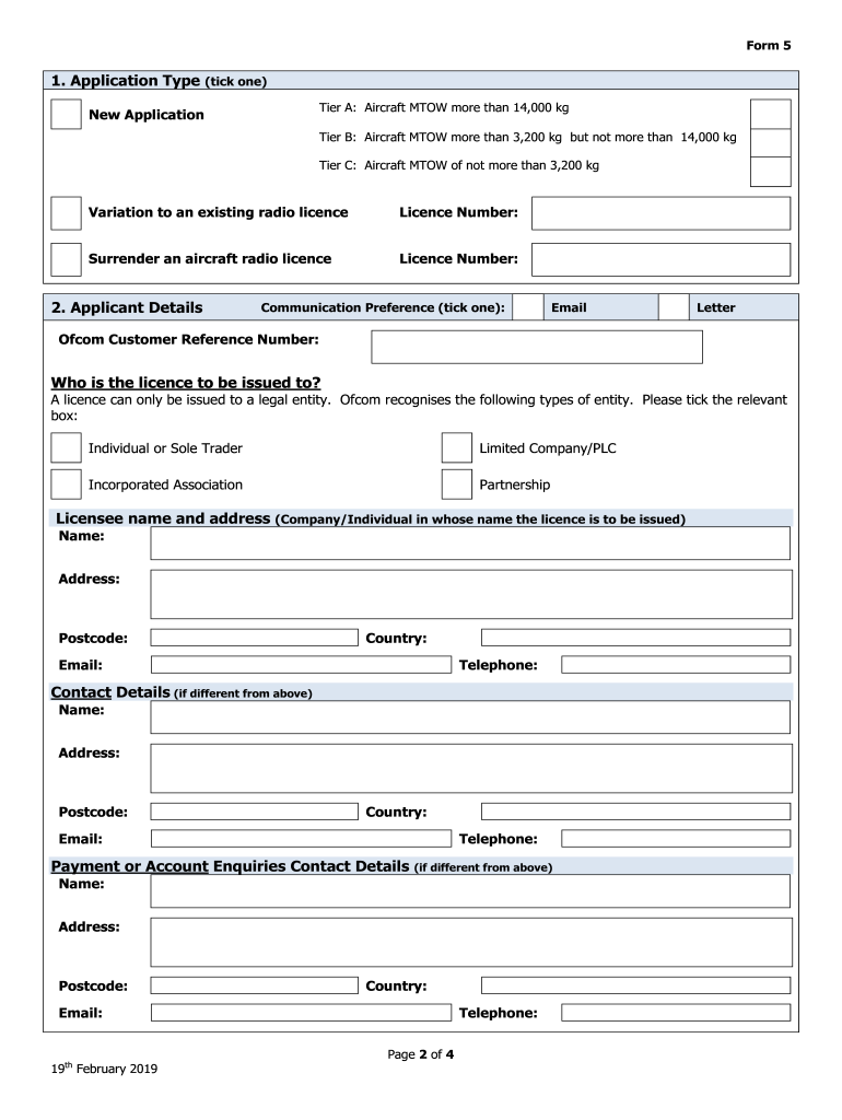 Fillable Online OfW585 Aircraft radio licence application form - Ofcom Fax Email Print - pdfFiller