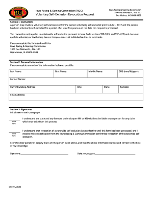 Fillable Online Voluntary Self-Exclusion Revocation Form. Self ...