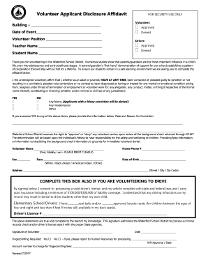 Fillable Online Volunteer Applicant Disclosure Affidavit FOR SECURITY ...