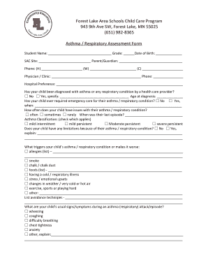 Fillable Online Asthma Respiratory Condition Assessment Form - Forest ...