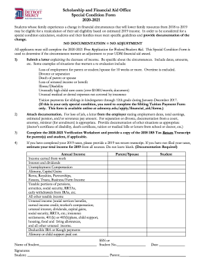 Fillable Online Scholarship and Financial Aid Office Special Condition ...