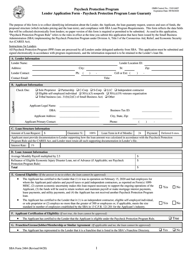 Paycheck Protection Program Lender Application Form: Fill out & sign ...