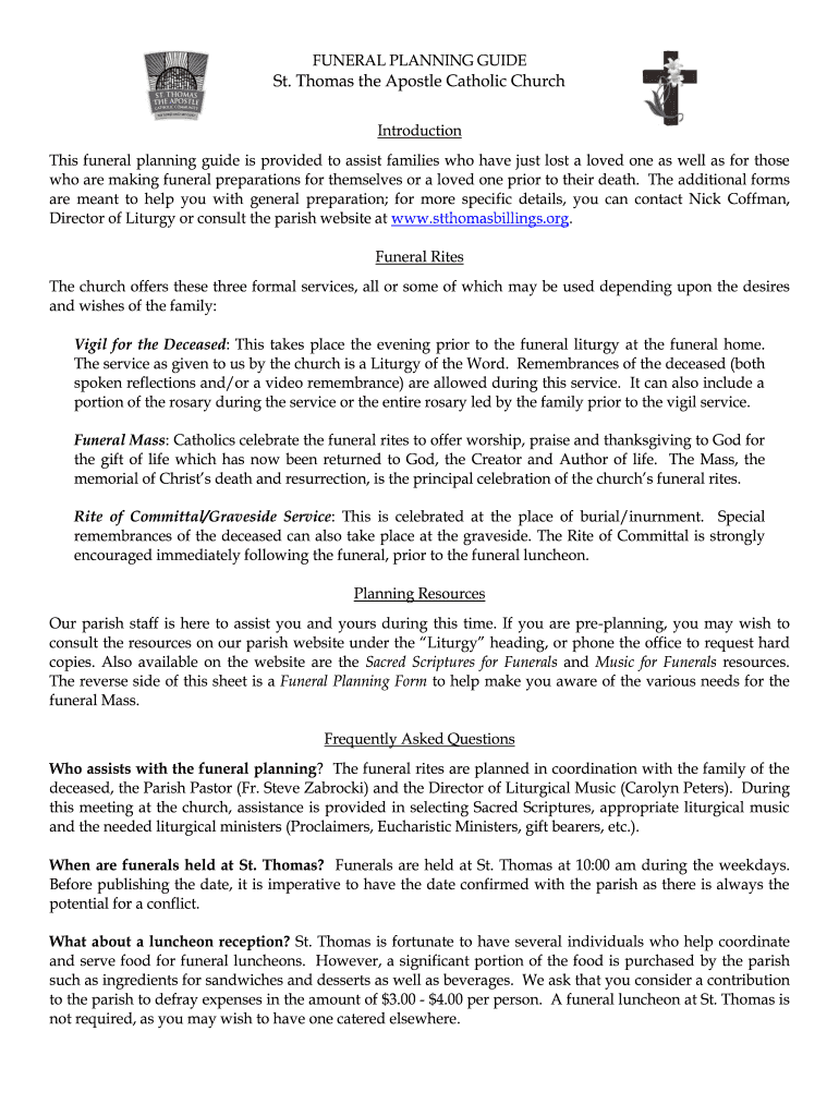 Fillable Online This funeral planning guide is provided to assist ...