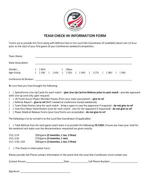 Fillable Online team check-in information form - US Youth Soccer Fax ...