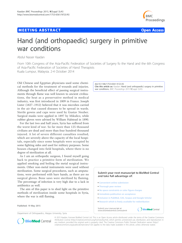 Fillable Online Hand (and orthopaedic) surgery in primitive war ...