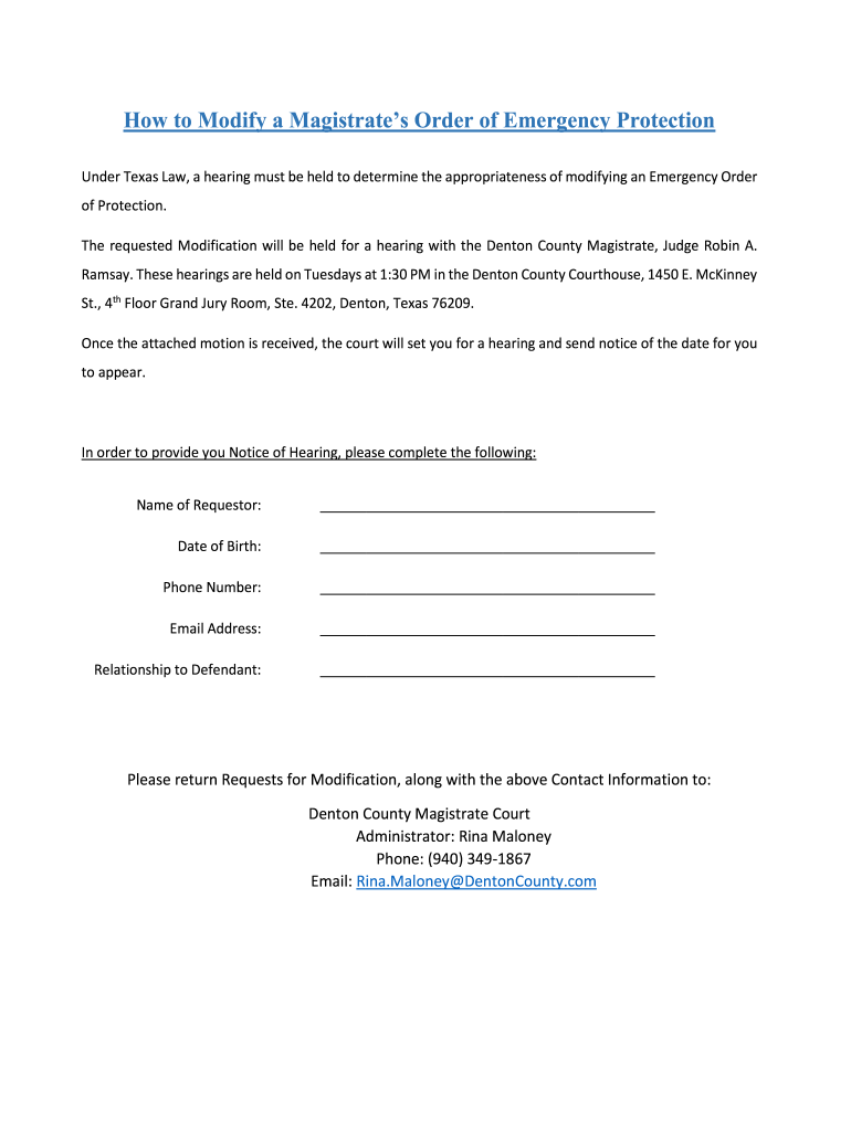 Fillable Online how to modify an emergency protection order - City of ...