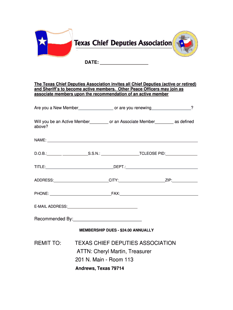 Fillable Online The Texas Chief Deputies Association invites all Chief ...