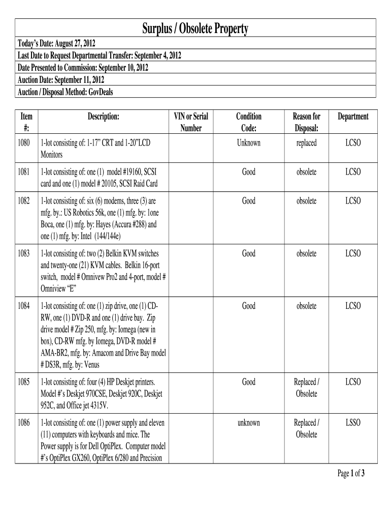 Fillable Online Surplus Obsolete Property Lincoln County Fax Email Print Pdffiller