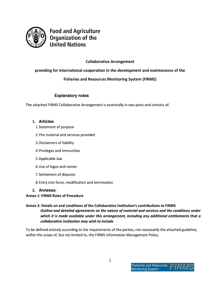 Fillable Online FAO FIRMS Collaborative Arrangement TEMPLATE Fax Email ...