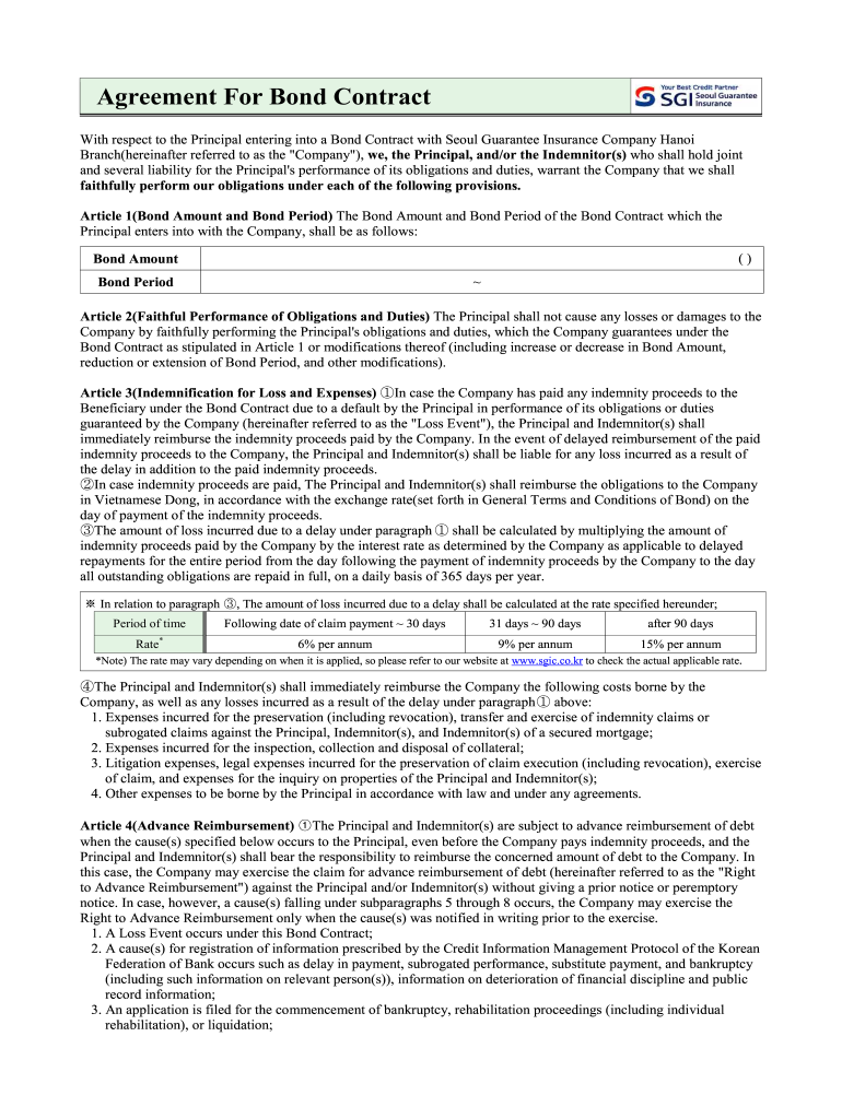 Fillable Online Agreement For Bond Contract Fax Email Print - pdfFiller