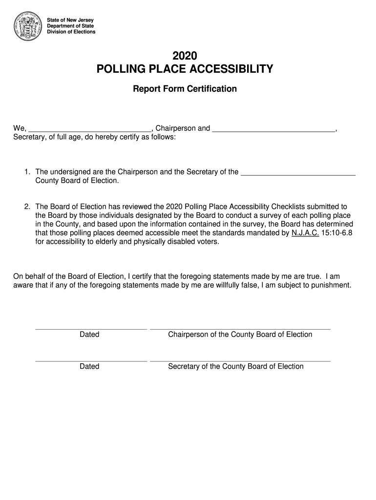 Fillable Online 2020 Polling Place Accessibility Report Form ...