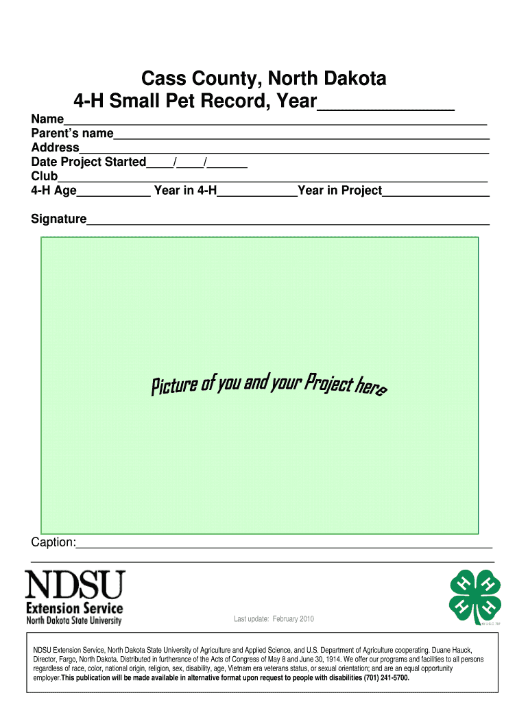 Fillable Online Information for Completing a North Dakota 4-H Ambassador ... Fax Email Print ...