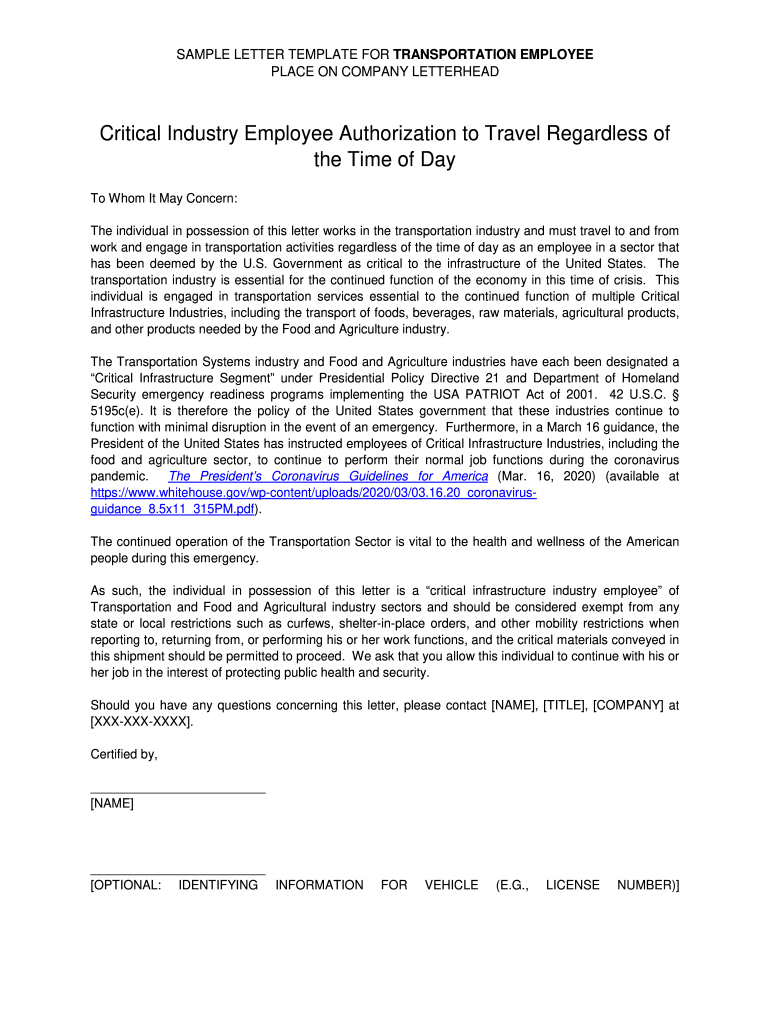 Fillable Online SAMPLE LETTER TEMPLATE FOR TRANSPORTATION EMPLOYEE Fax ...