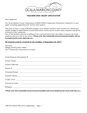 Fillable Online TEACHER MINI GRANT APPLICATION students this year and ...