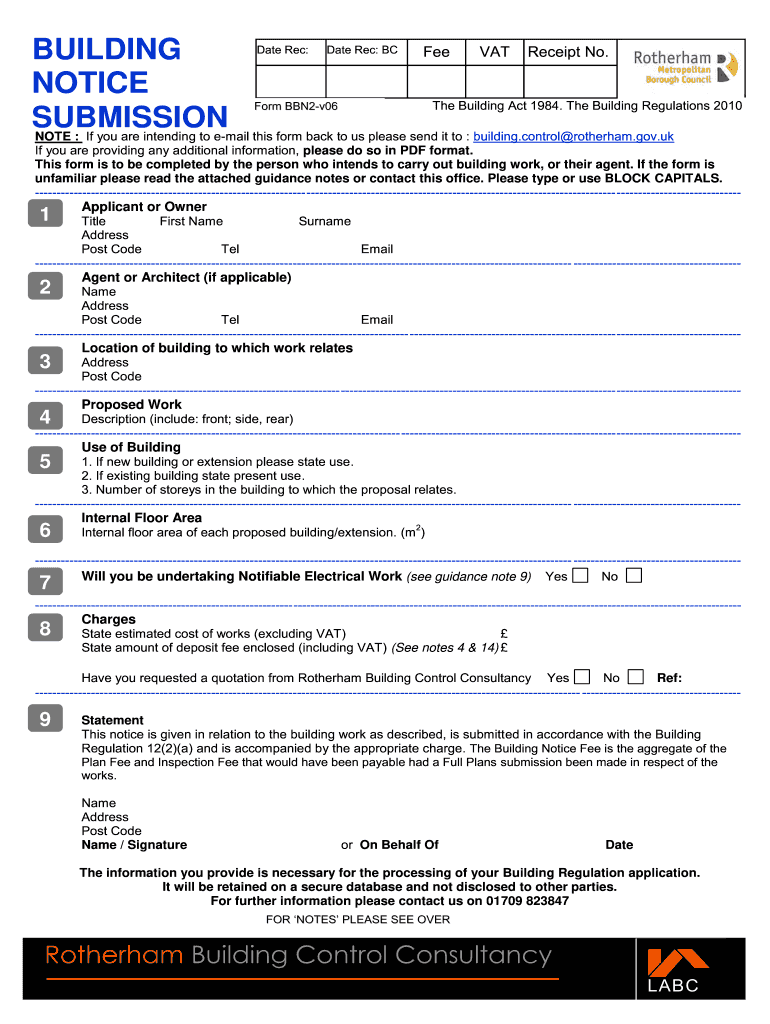 Fillable Online Building Control Building Notice Application Form ...