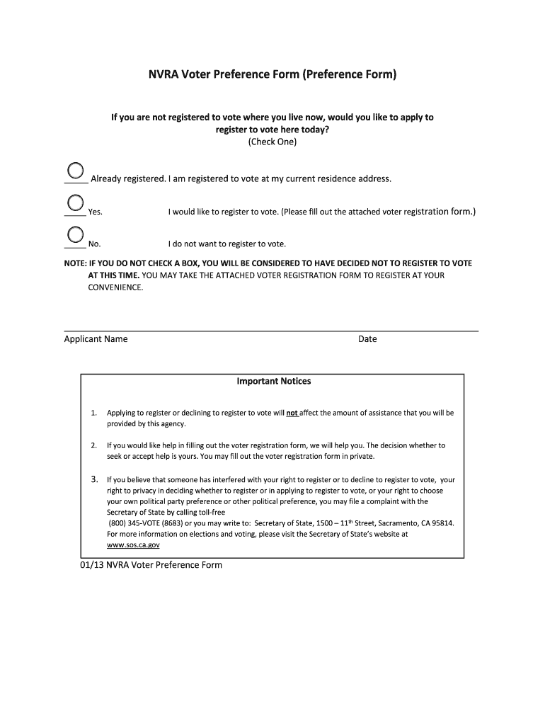 Fillable Online Voter Registration Preference Form - North Carolina ...