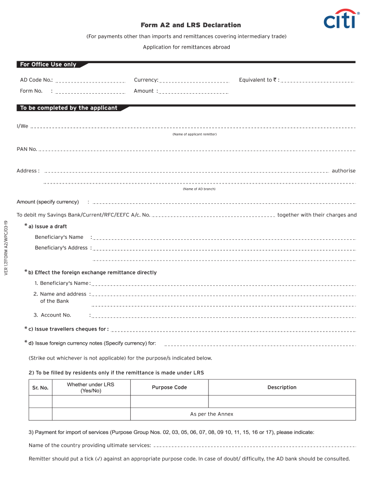 Fillable Online Form A2 LRS Decalaration formCITIxxxx02-03-2020.cdr Fax ...