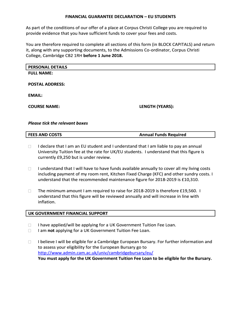 Fillable Online FINANCIAL GUARANTEE DECLARATION - Corpus Christi ...