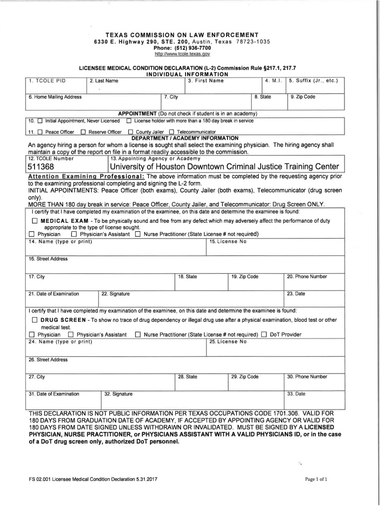 Fillable Online L-2 Declaration of Medical Condition Fax Email Print ...