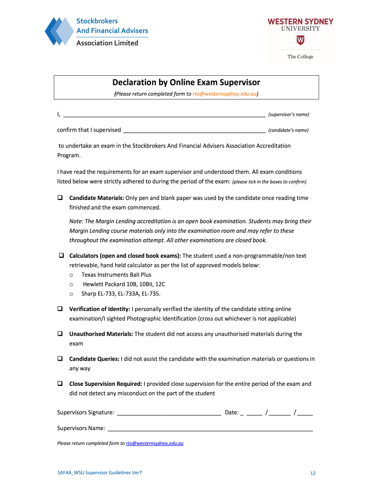 Fillable Online Nomination of External Exam Invigilator Form Fax Email ...