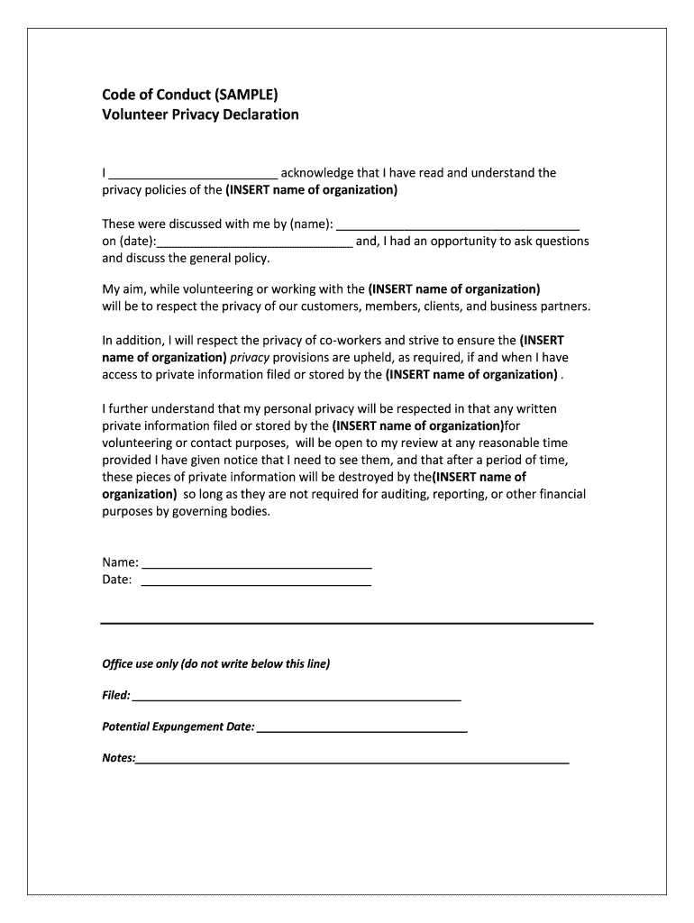 Fillable Online Code of Conduct Acknowledgement - Chicago Fax Email ...