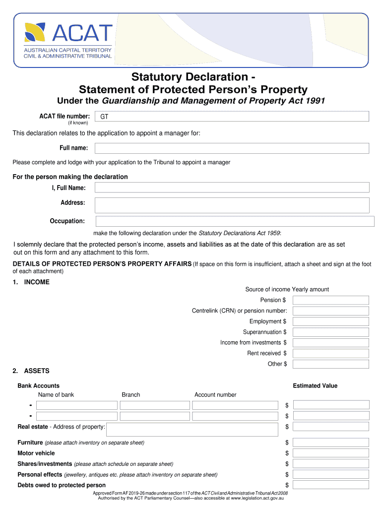 Fillable Online Statutory Declaration - Statement of Protected Person's ...
