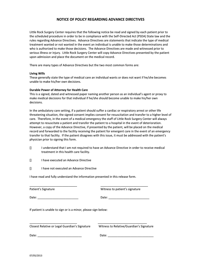 Fillable Online Advance Directives form for patient signature.doc Fax ...