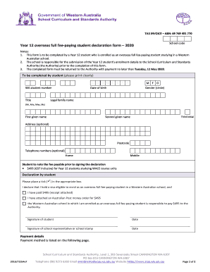 Fillable Online Year 12 overseas full fee-paying student declaration ...