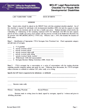 Fillable Online MOLST Checklist for Minor Patients and Glossary ...