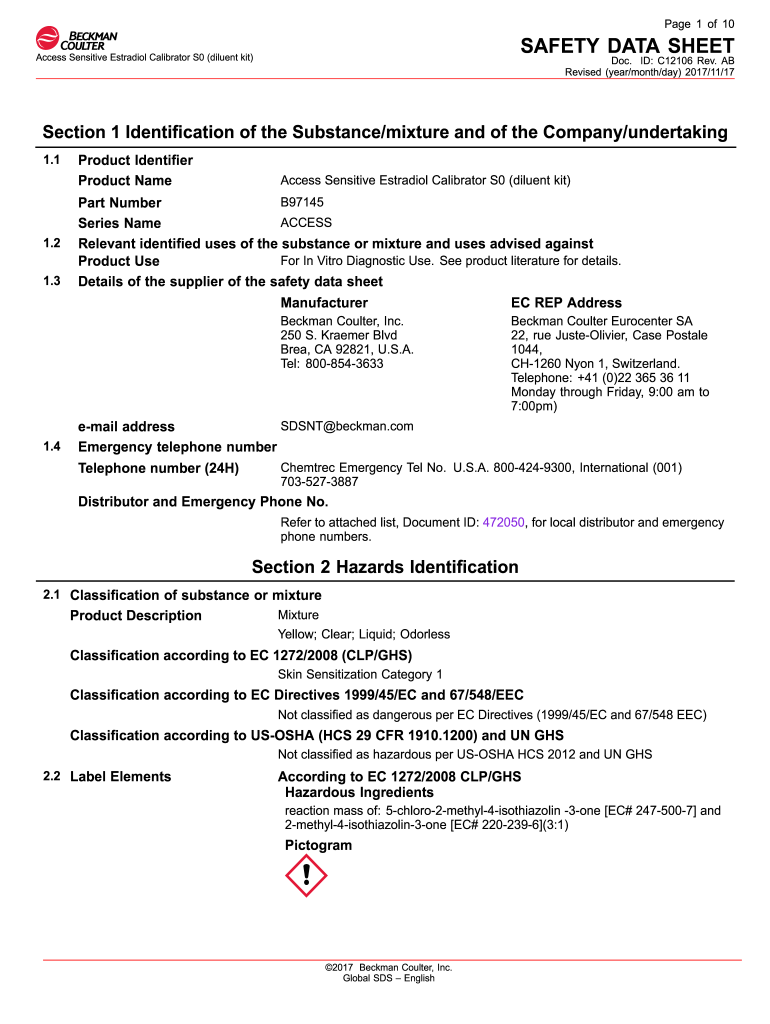 Fillable Online safety data sheet - Beckman Coulter Fax Email Print - pdfFiller