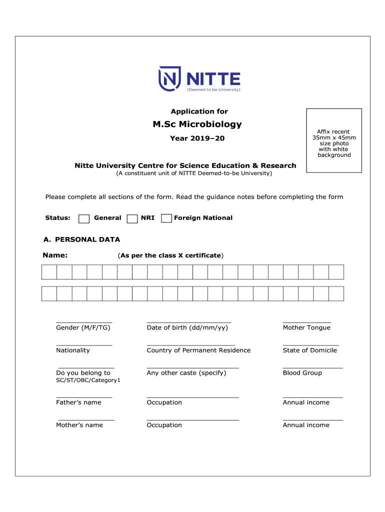 Fillable Online M.Sc. in Food & Nutrition at Nitte Centre for Science ...