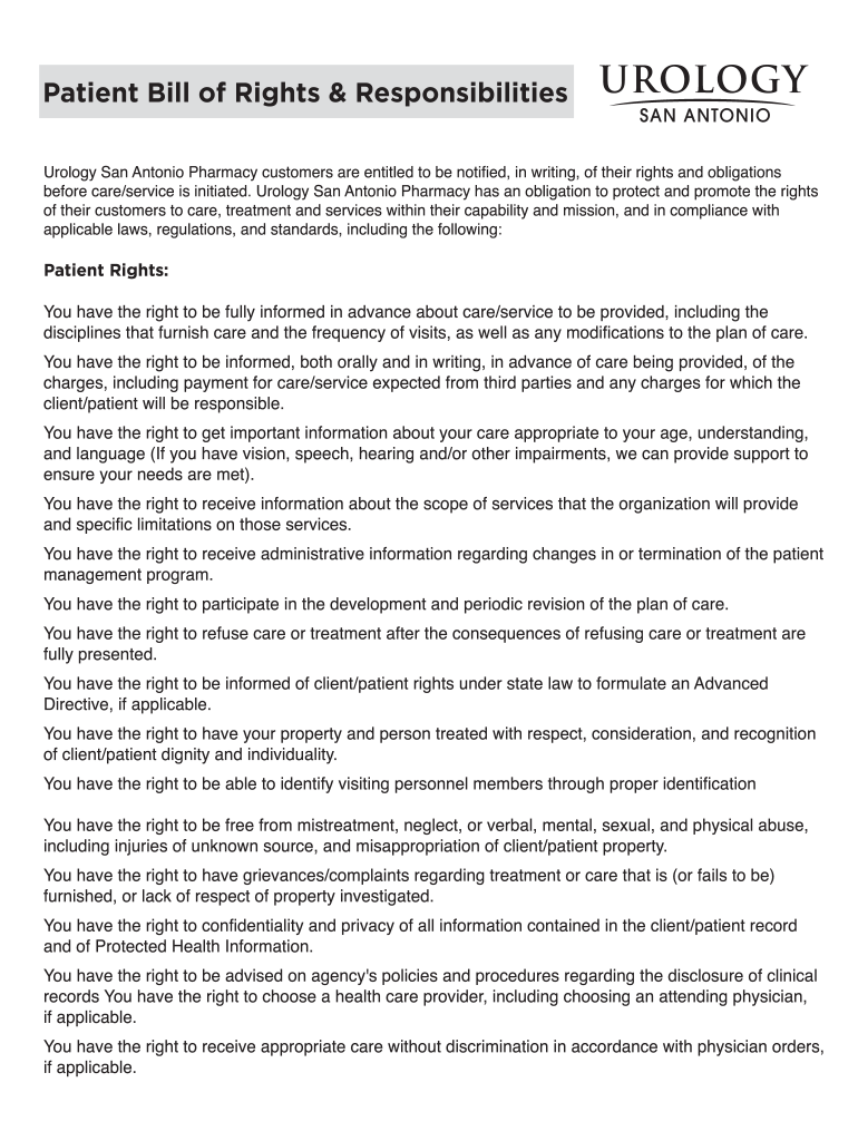 Fillable Online Patient Bill of Rights and ResponsibilitiesMedical ...