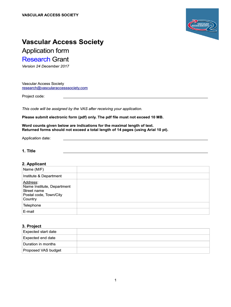 Fillable Online Application form VAS research proposal (4) Fax Email ...