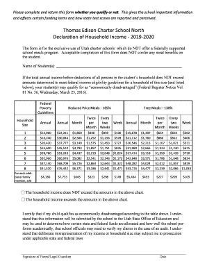 Fillable Online Declaration of Household Income 2019-2020 - Thomas ...