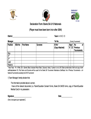Fillable Online 2019 Declaration Form U15.doc Fax Email Print - pdfFiller
