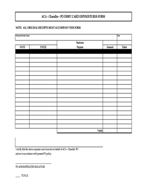 Fillable Online ACA PO Debit Card Expenditures Form Fax Email Print ...