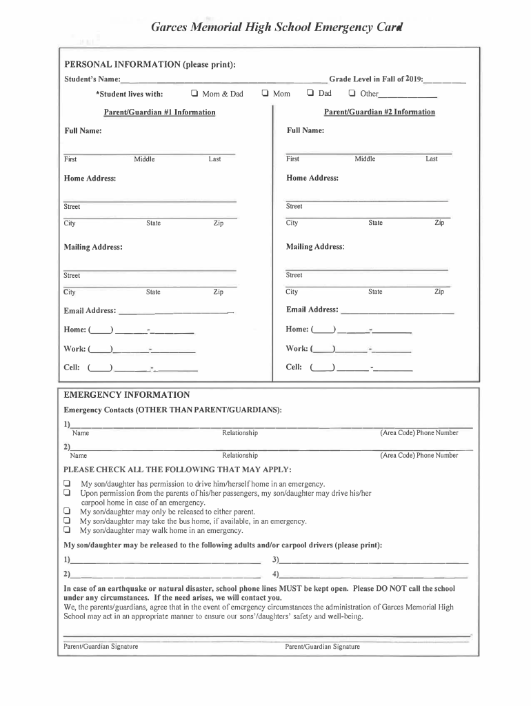 Fillable Online Forms - Garces Memorial High School Fax Email Print - pdfFiller
