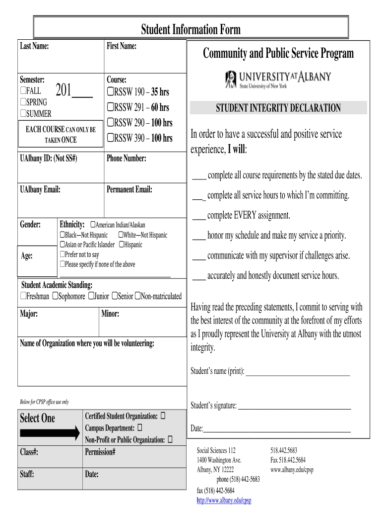 Fillable Online Community and Public Service Program Student ...