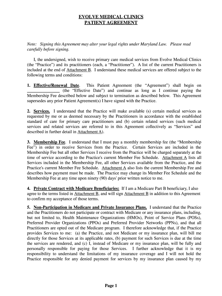 MD Evolve Medical Clinics Patient Agreement - Fill and Sign Printable ...