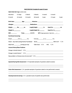 Fillable Online Well Child Visit Template for ages 0-3 years Well-Child ...