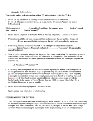 Fillable Online eAppendix A. Phone Script Template for calling patients ...