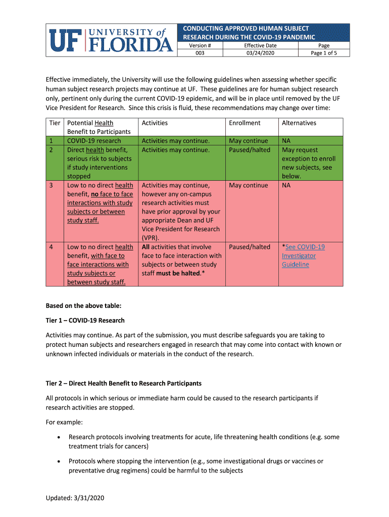 Fillable Online Research Guidance during COVID-19Division of Research ...