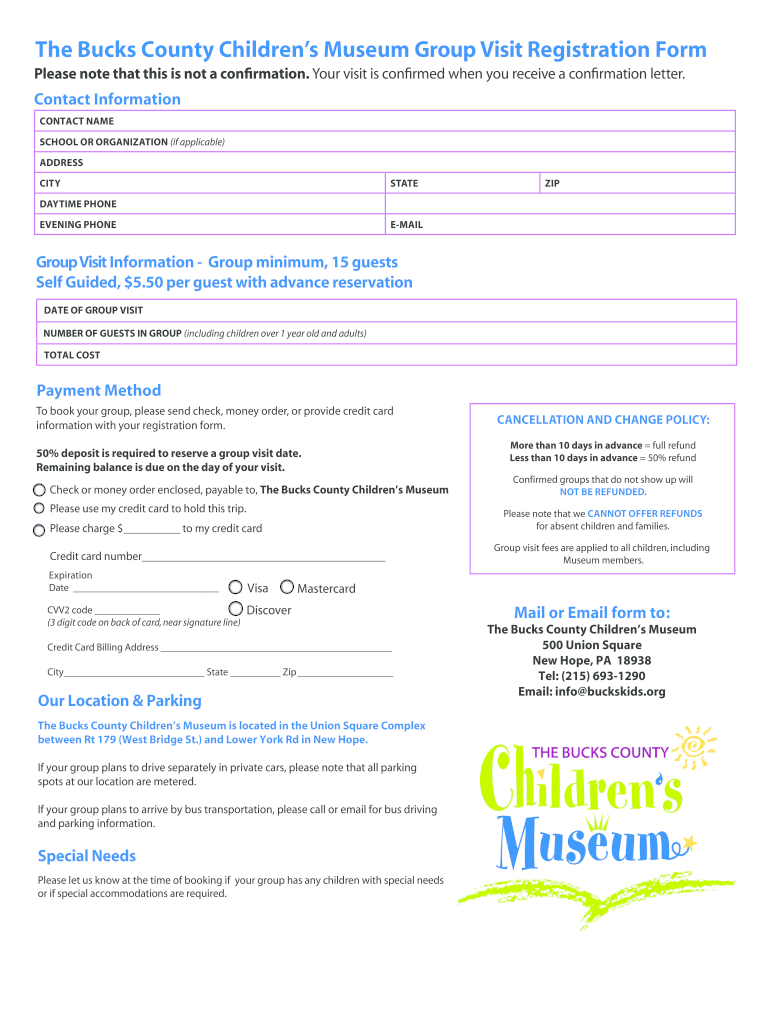 PA Children’s Museum Group Visit Registration Form - The Bucks County ...