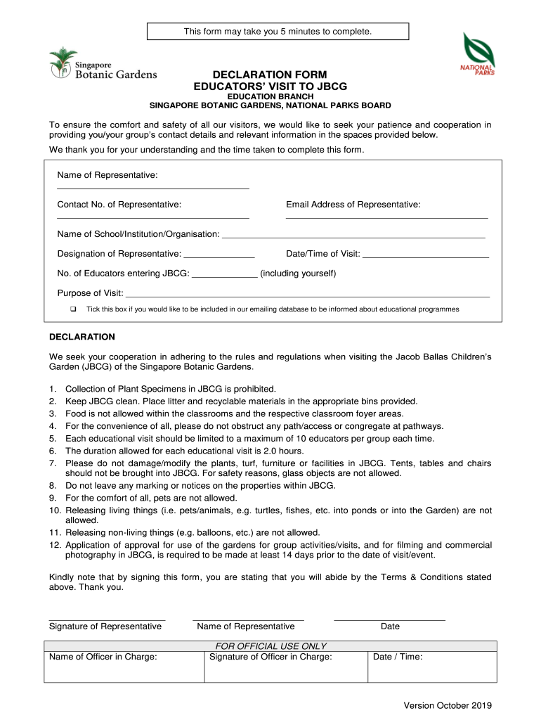 Fillable Online DECLARATION FORM EDUCATORS VISIT TO JBCG EDUCATION BRANCH ... Fax Email Print ...