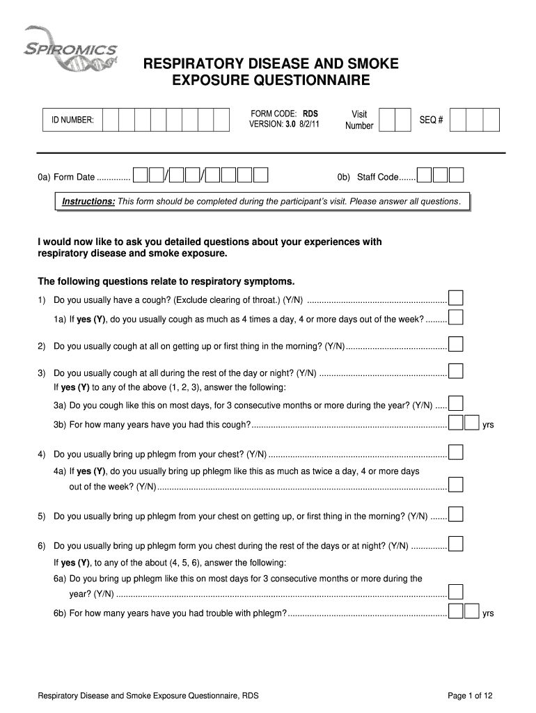 Fillable Online respiratory disease and smoke exposure questionnaire ...