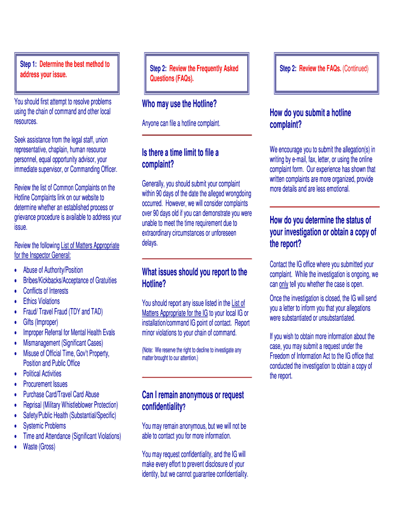 Fillable Online 4-Step Hotline Complaint Procedure The US Fleet ...