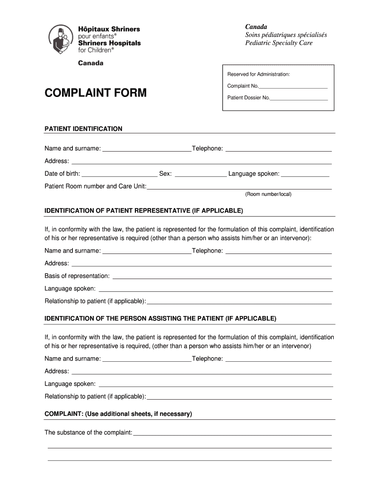 Fillable Online Health Facility Consumer Complaint Form Fax Email Print ...